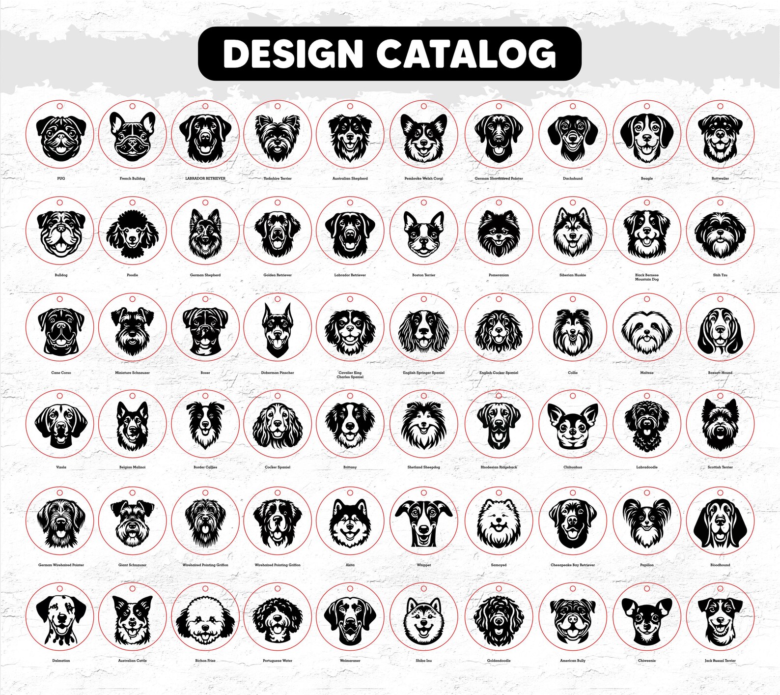 60 Breeds Circular Dog Heads Keychain SVG Bundle Dxf Pdf | Dog Ornament ...