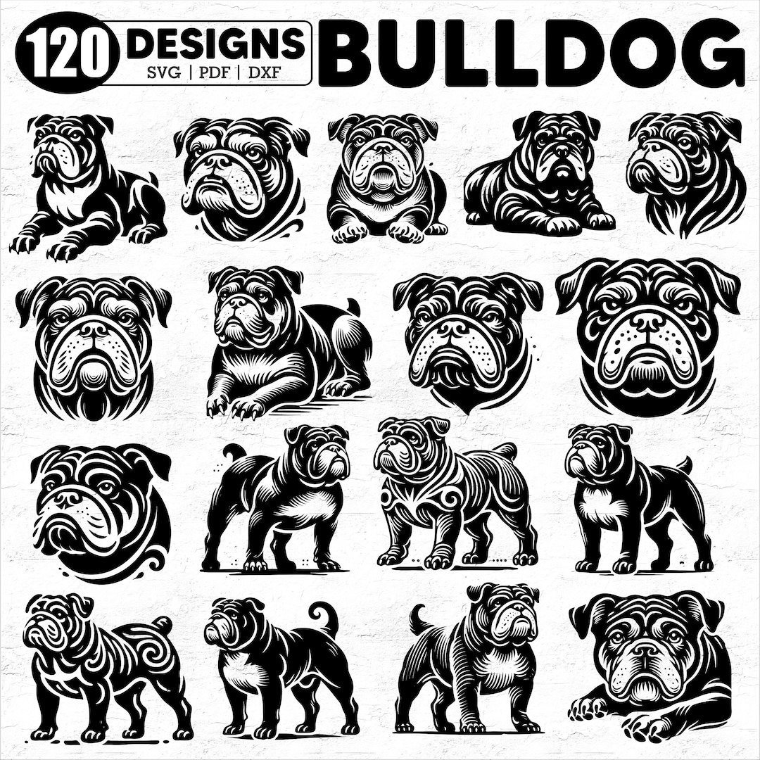120 Bulldog Dog Bundle Svg Files - Dog Head Svg, Dogs Svg, Bulldog Png ...