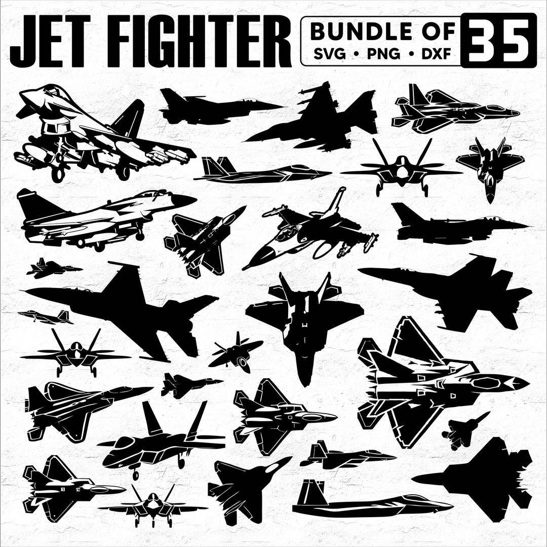 35 Bundle of Jet Fighter Svg- Military Jet Svg, Air Force Svg, Pilot Svg, PNG, Silhouette for ...