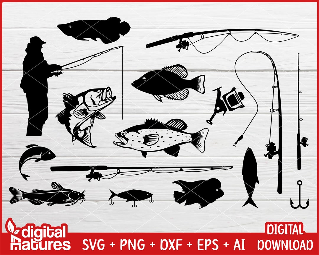 Bundle Fishing Equipment SVG - Fishing Clipart, Fisherman Svg, Fishing ...