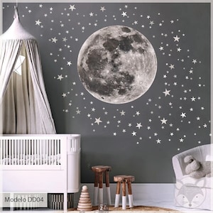 Moon and Stars Wall Decal, Stars Sticker, Stars Wall Decal, Moon Wall ...