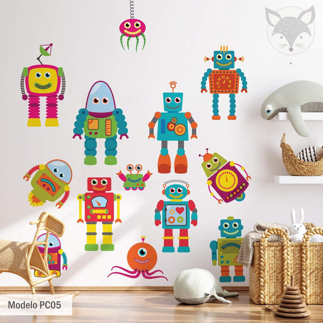 Colorful Robot Wall Decals for Kids Room - Fun Vinyl Stickers for ...