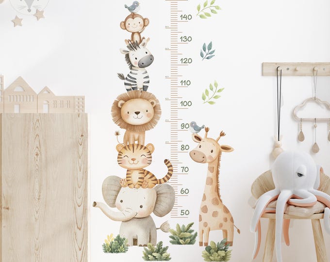 Animal Growth Chart Wall Decal, Jungle Theme Height Chart, Kids Room ...