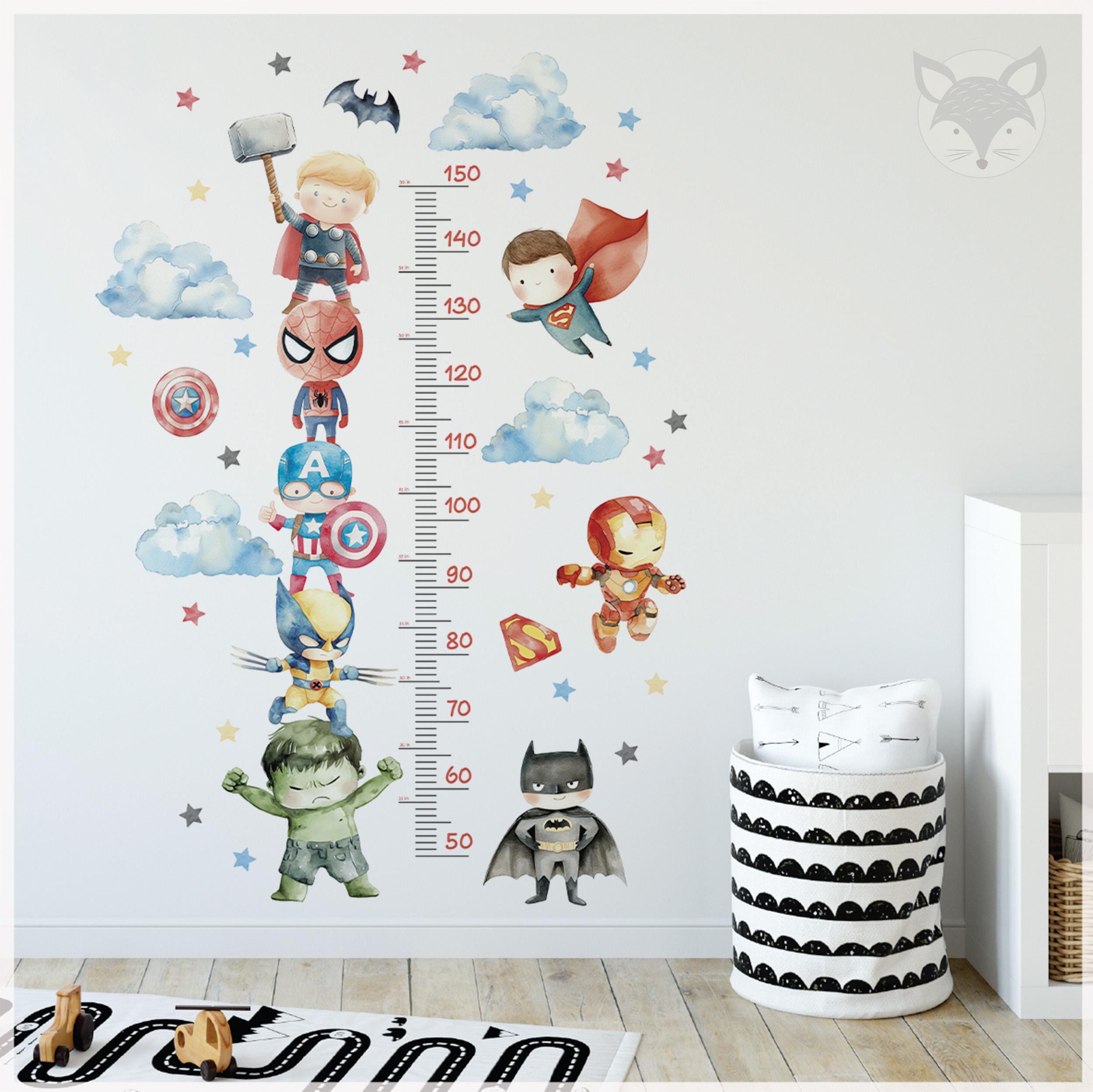 Marvel Superheroes Height Chart Wall Decal, Boy Watercolor Kids Growth ...
