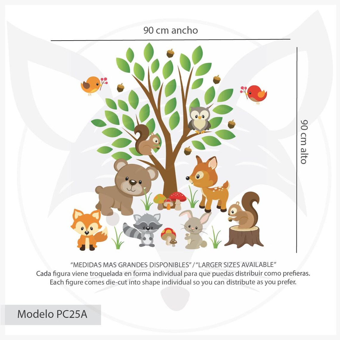 Woodland Animals Wall Decal, Tree With Bear, Squirrel, Deer & Owl ...