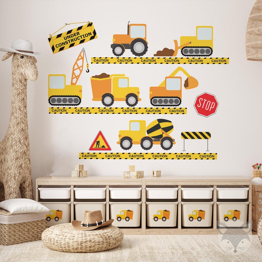 Construction Vehicles Wall Decals, Under Construction Sticker, Kids ...