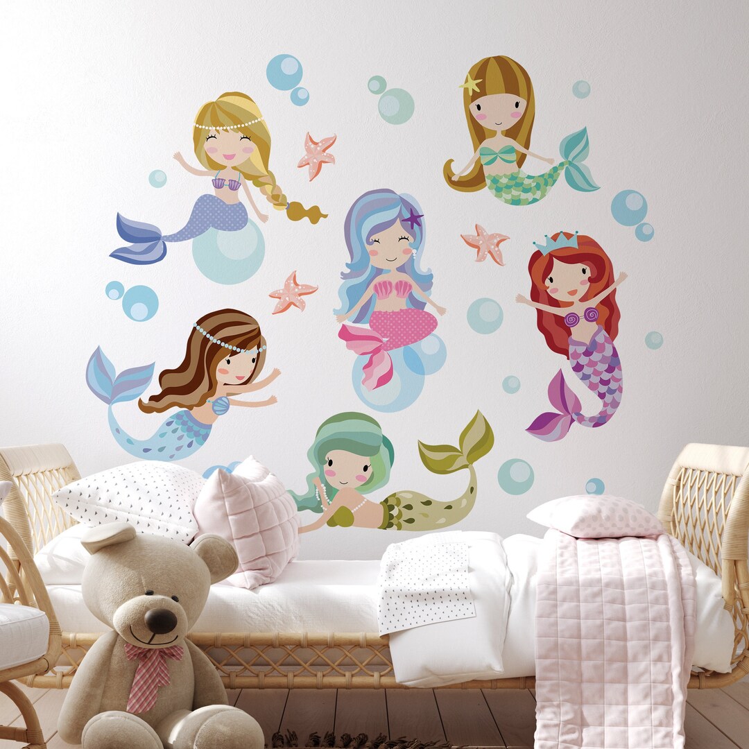 Mermaid Wall Decal, Mermaid Wallpaper, Mermaid Favors, Mermaid Wall ...