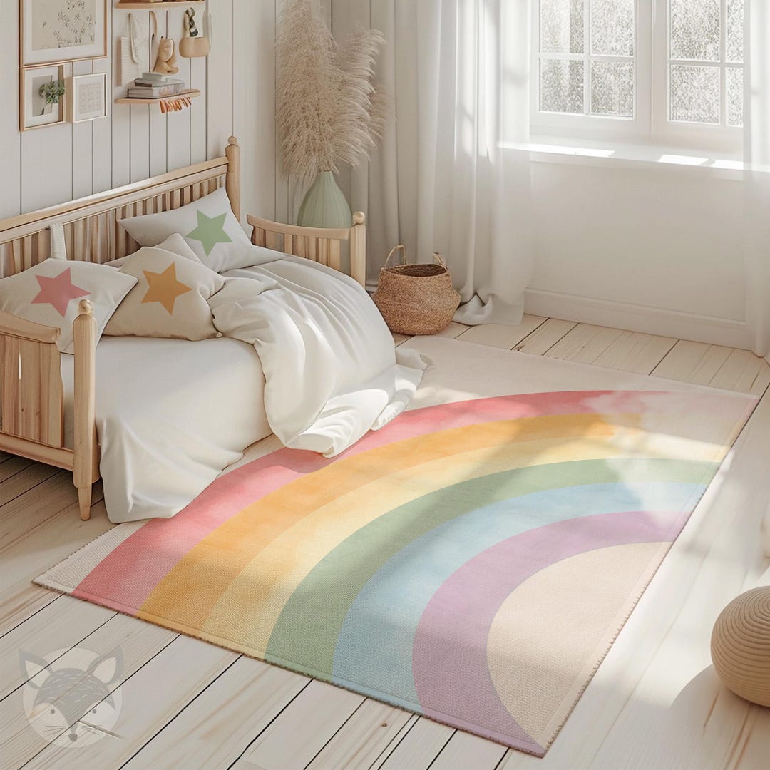 Rainbow Kids Rug, Colorful Nursery Rug, Soft Playroom Carpet, Non-slip ...