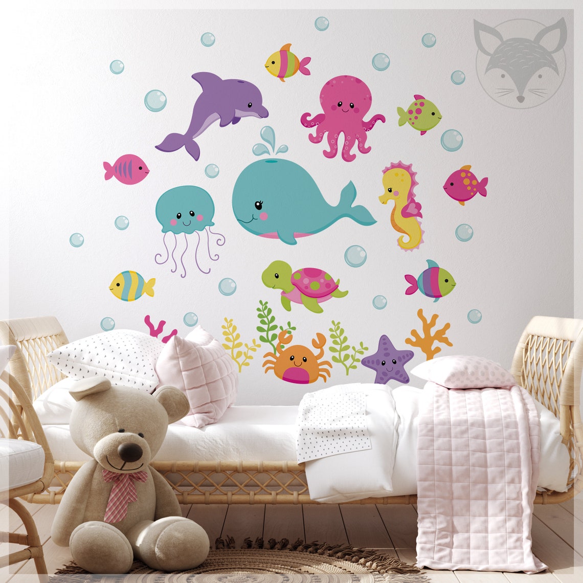 Ocean Wall Decal Under the Sea Decor Ocean Wallpaper Whale - Etsy