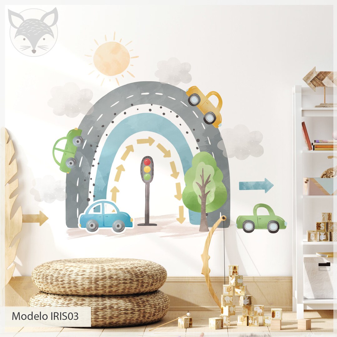 Traffic-themed Kids Wall Decal, Car and Road Vinyl Sticker, Playroom ...
