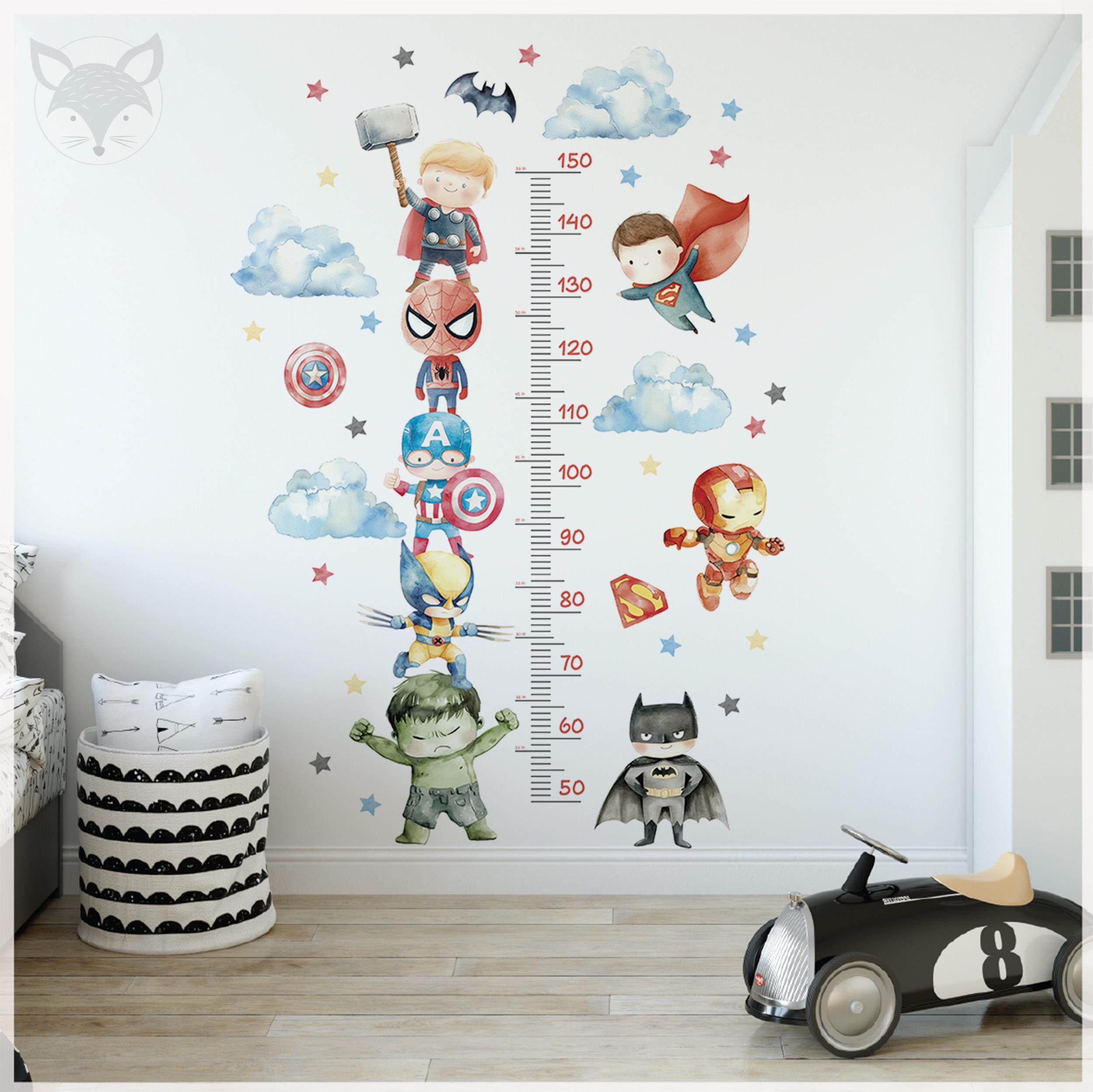 Marvel Superheroes Height Chart Wall Decal, Boy Watercolor Kids Growth ...