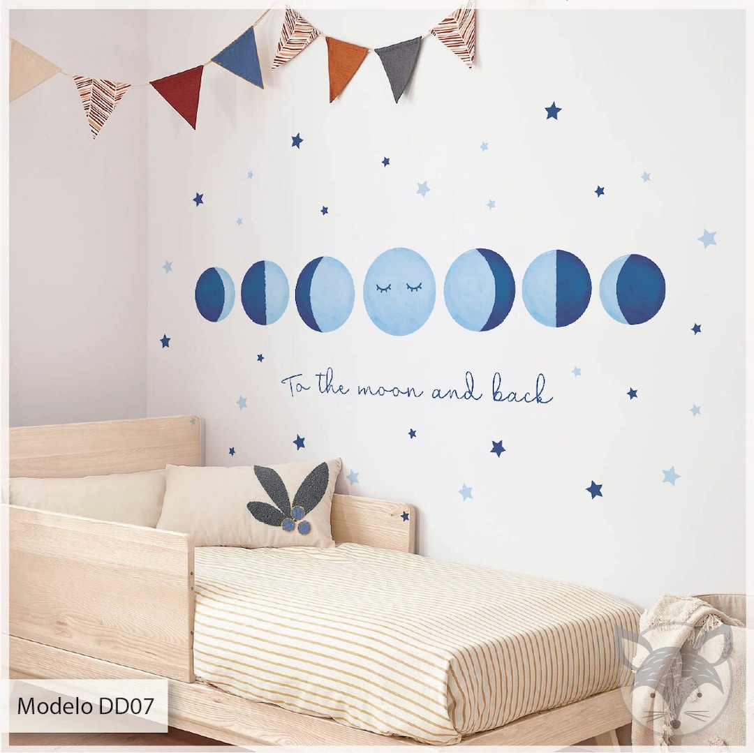 Moon and Stars Wall Decal, Moon Phases Wall Decal, Crescent Moon Decal, Moon Wall Sticker ...
