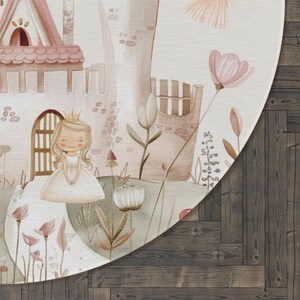 Princess Castle Kids Rug, Fairy Tale Round Carpet, Pink Nursery Rug ...