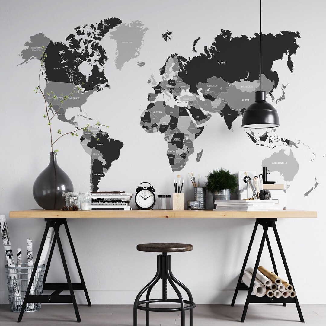 World Map With Countries, World Map Wall Sticker, World Map Children ...