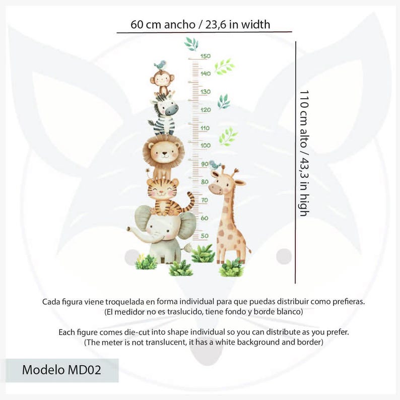 Animal Growth Chart Wall Decal, Jungle Theme Height Chart, Kids Room ...