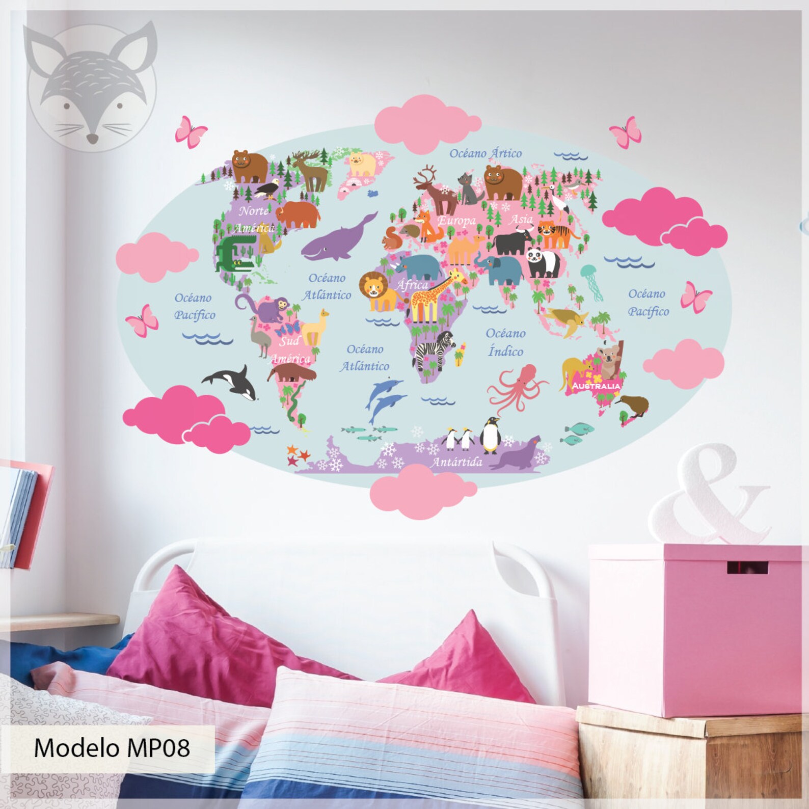 World Map With Countries Nursery World Map World Map Wall - Etsy
