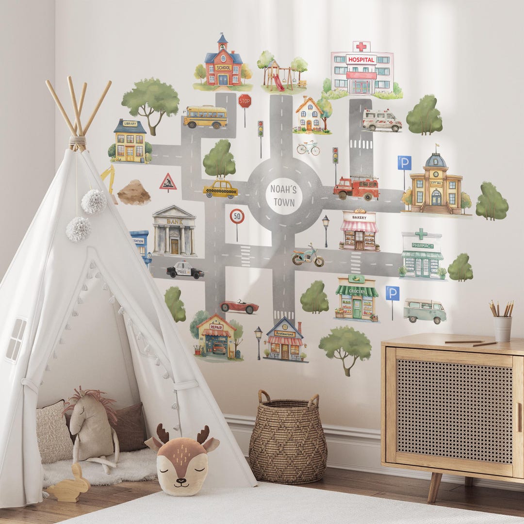 Interactive City Map Wall Sticker for Kids, Montessori Inspired ...