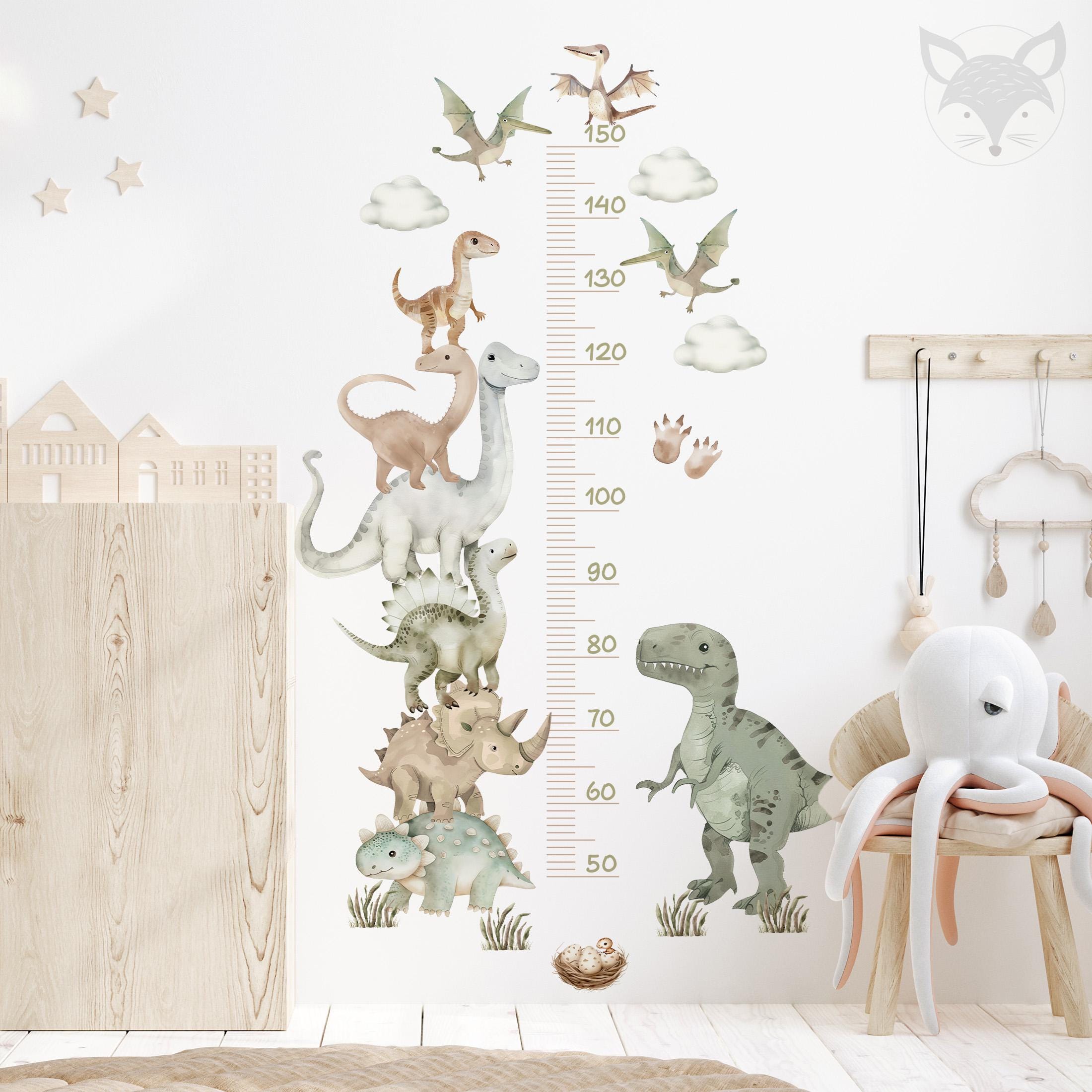 Dinosaur Growth Chart Wall Decal, Watercolor Dino Height Ruler, Kids ...