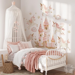 Princess Castle Wall Decal, Fairy Tale Nursery Decor, Pink Castle Sticker, Girl Room Vinyl Mural ...