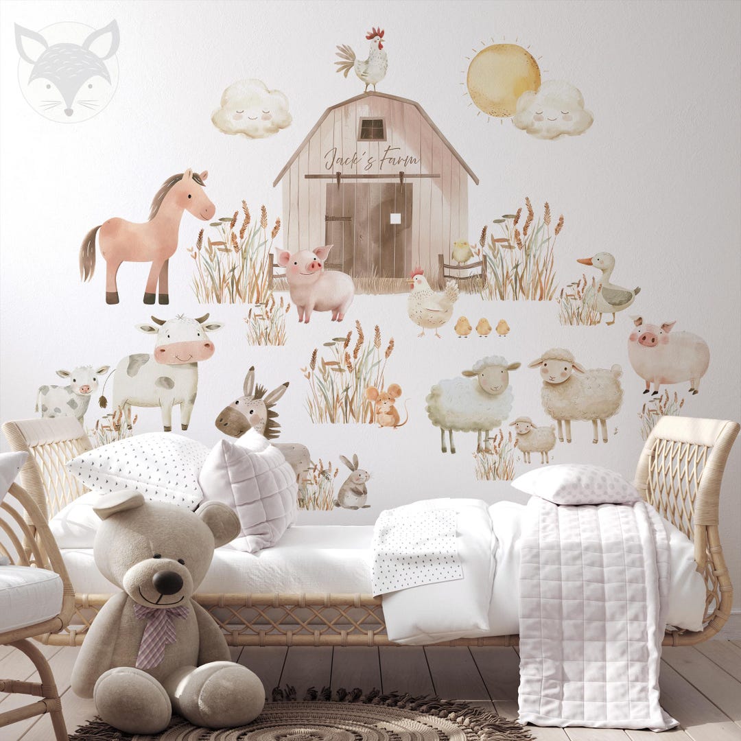 Neutral Farm Wall Decal, Personalized Barn Nursery Decor, Boho Baby ...
