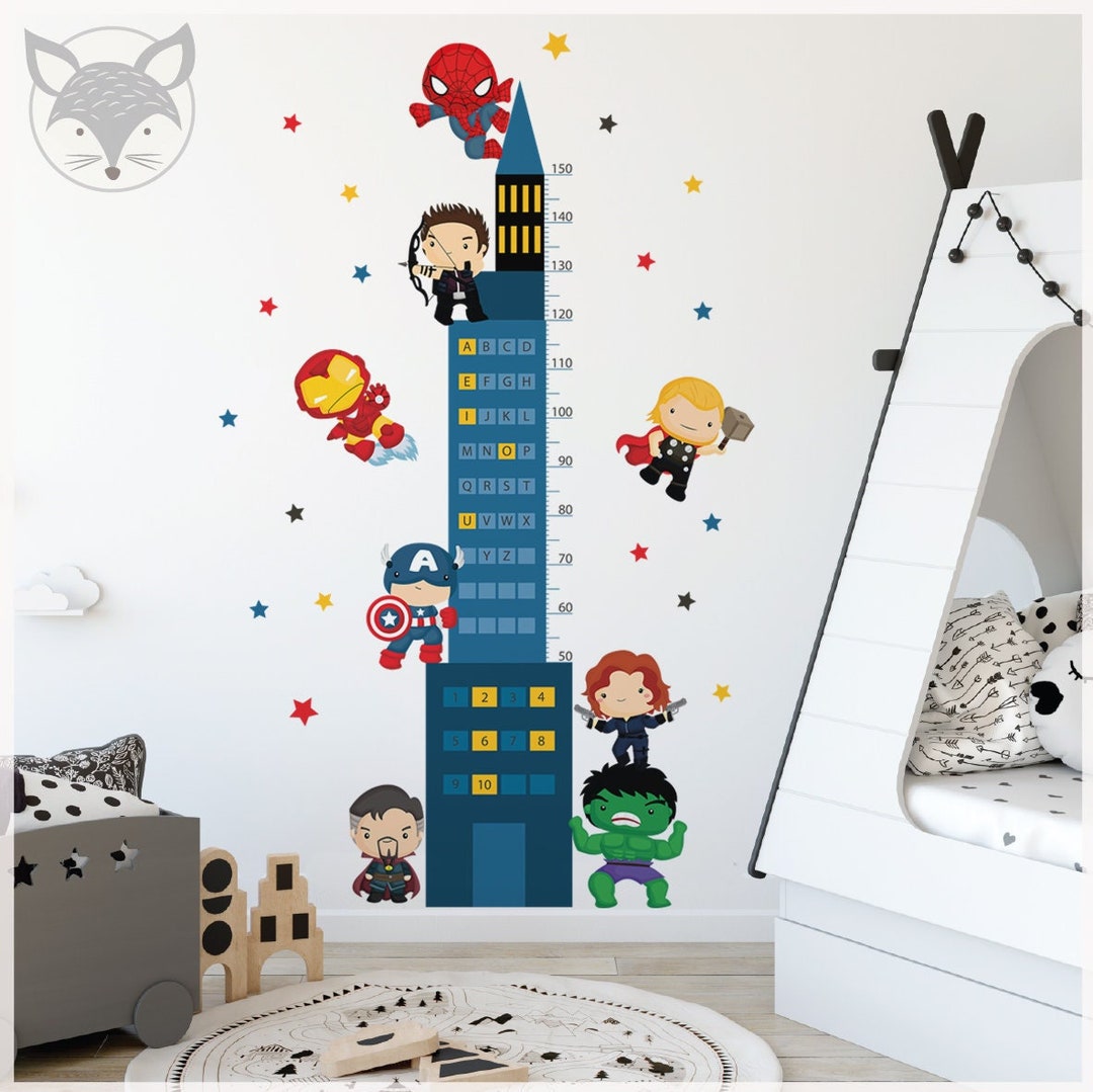 Superhero Wall Decal, Marvel Champions, Wall Height Chart, Marvel Deco ...