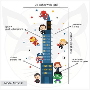 Superhero Wall Decal, Marvel Champions, Wall Height Chart, Marvel Deco ...