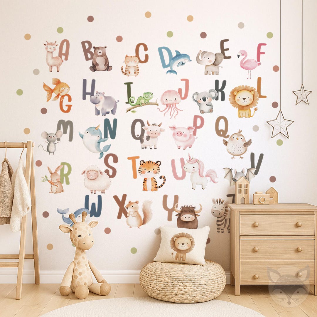 Alphabet Animals Wall Decal for Nursery, ABC Animal Wall Stickers ...