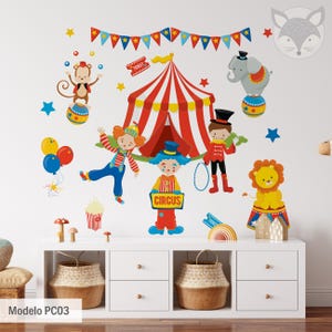 Circus Wall Decal for Kids Room, Clowns, Tent, Lion & Monkey Decor ...