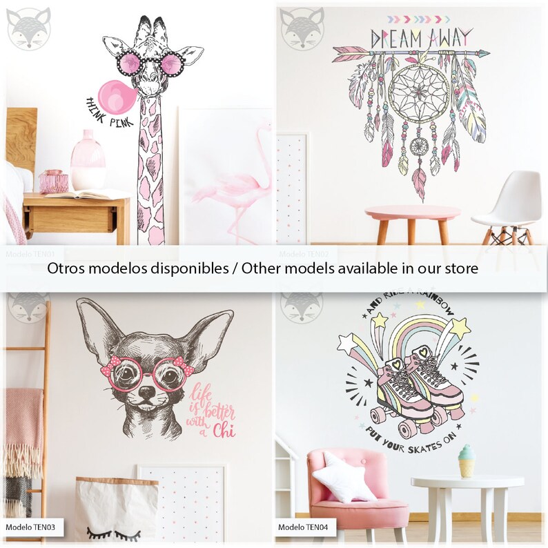 Roller Skate Decal, Boho Wall Decal, Boho Wallpaper, Boho Decor, Boho ...