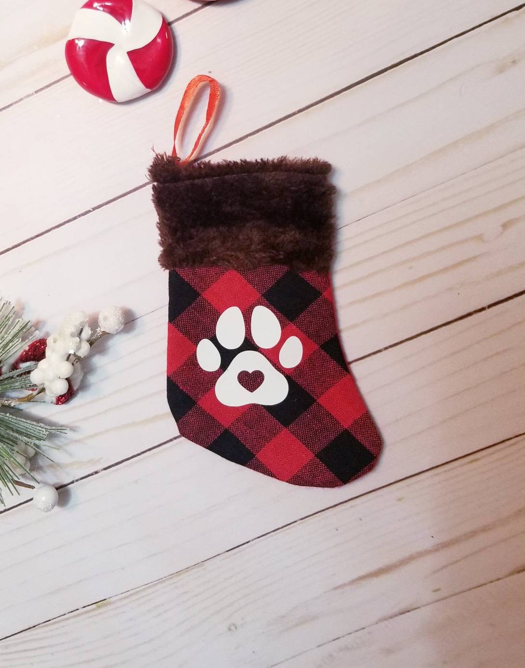 Paw Print Dog Stocking, 6in X 4in. Personalized Doggy Stocking, Mini ...