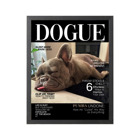 DOGUE by Gina Personalized Dog Magazine Cover Framed: Lazy | Etsy