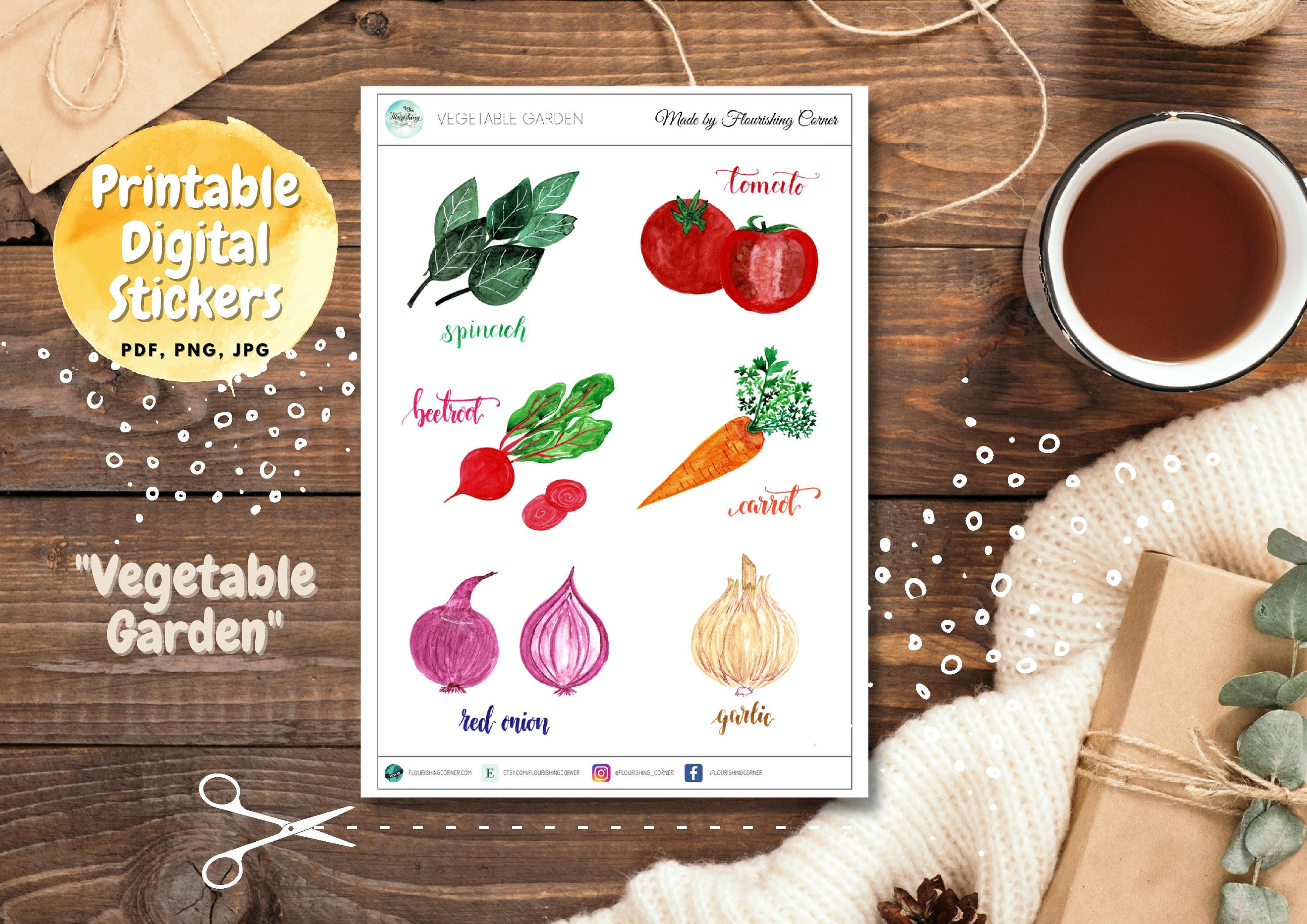 Vegetable Garden Stickers Set Digital Printable Watercolor Bullet ...