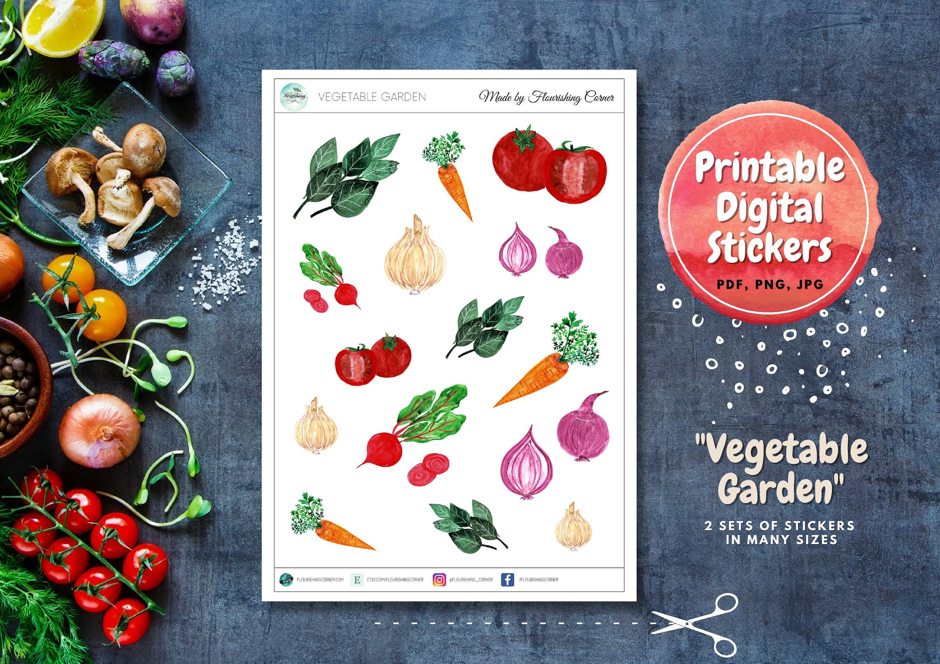 Vegetable Garden Stickers Set Digital Printable Watercolor Bullet ...