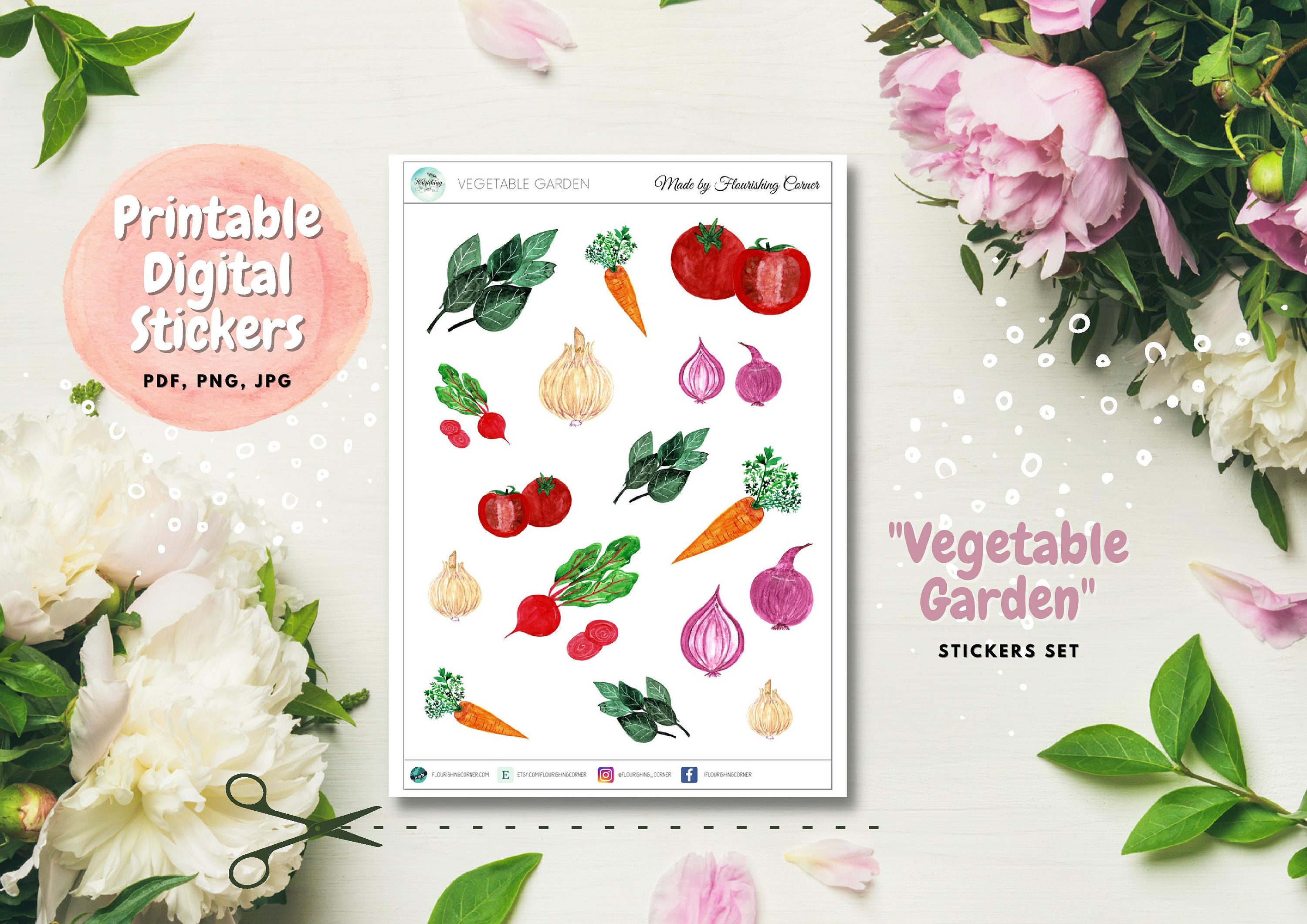 Vegetable Garden Stickers Set Digital Printable Watercolor Bullet ...