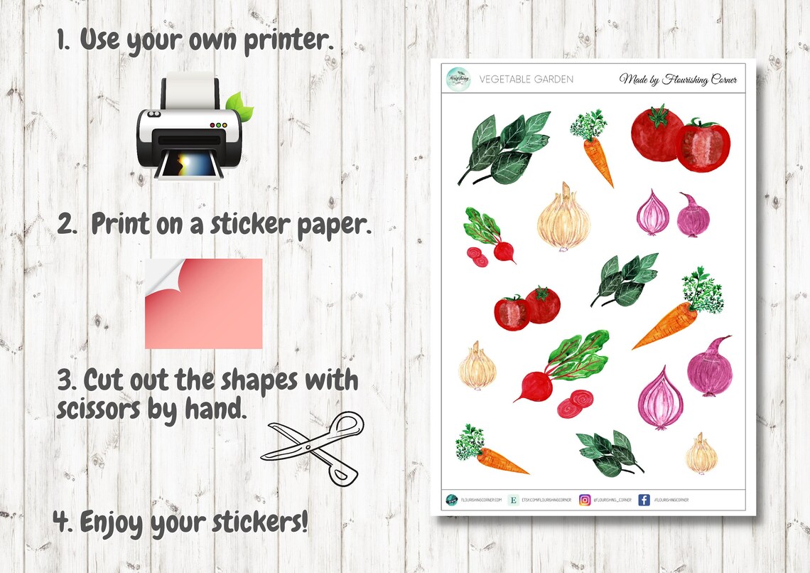 Vegetable Garden Stickers Set Digital Printable Watercolor Bullet ...