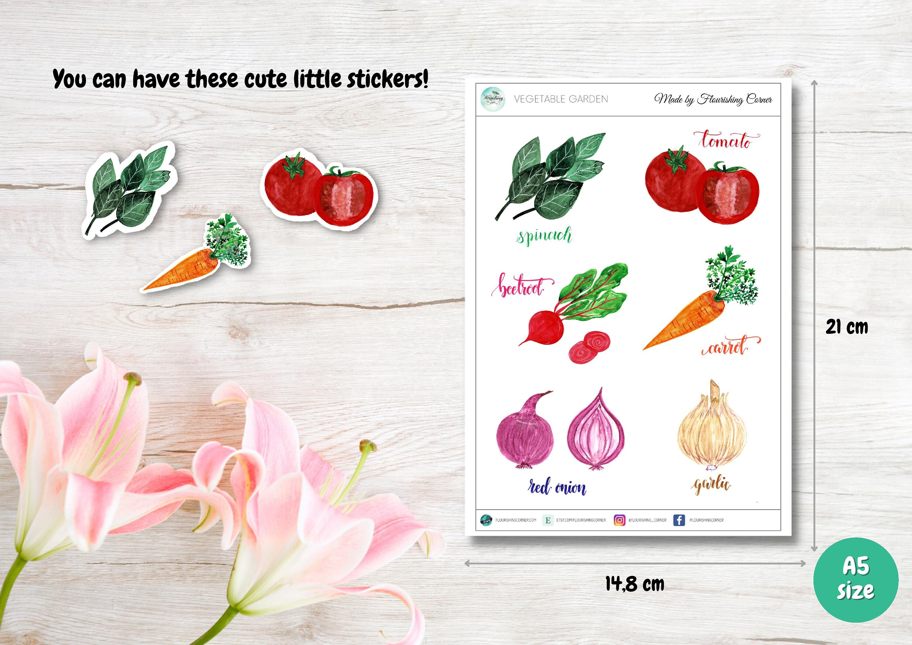 Vegetable Garden Stickers Set Digital Printable Watercolor Bullet ...