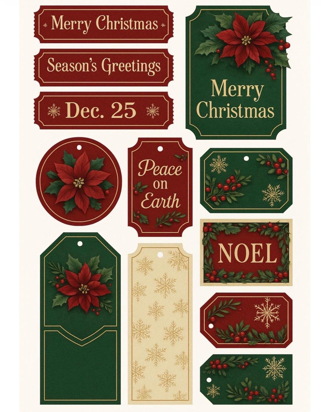 Printable Poinsettia Christmas Gift Tags • Vintage Holiday Labels (PDF ...