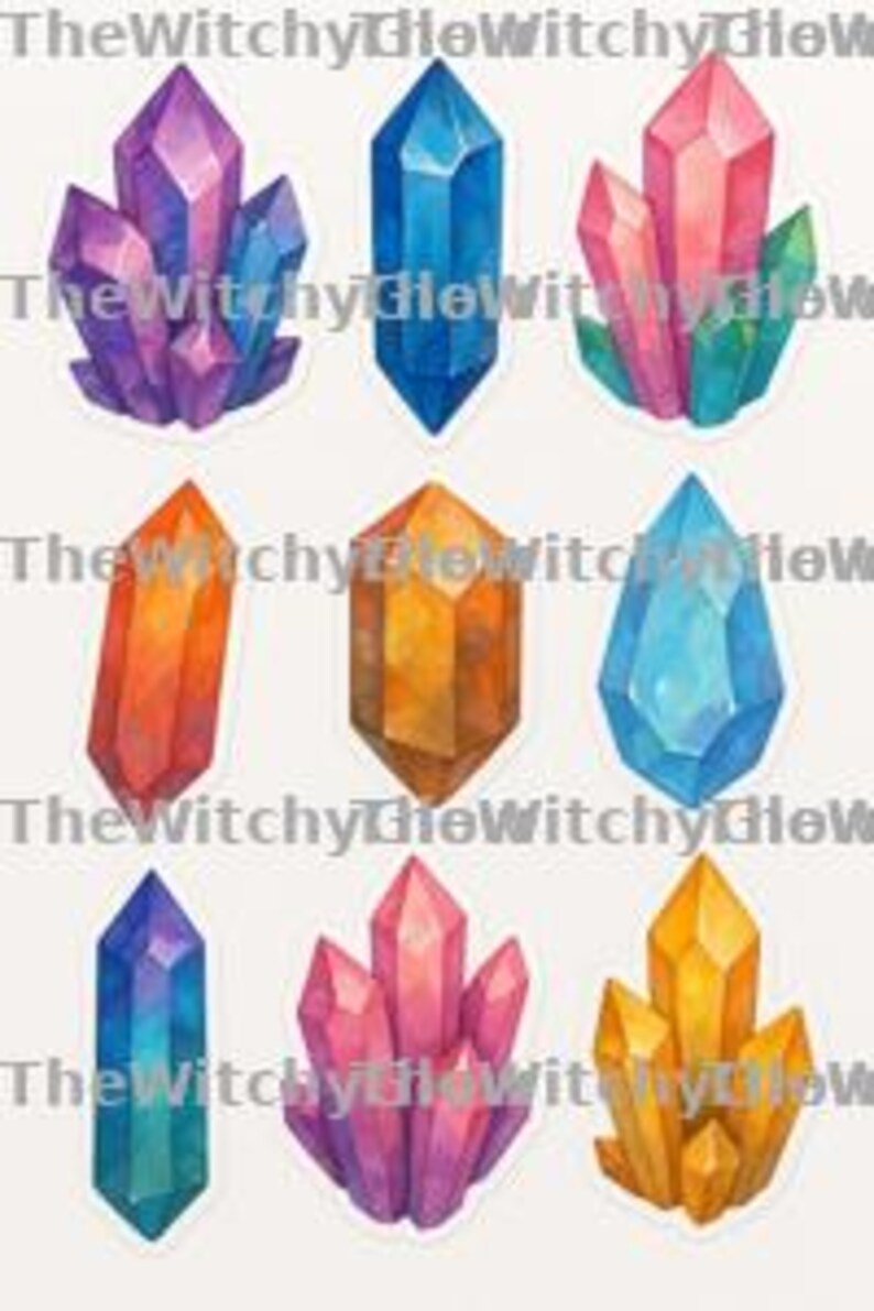 Stickers: Magical Crystal Cluster Sticker Sheet – Vibrant Gemstone ...