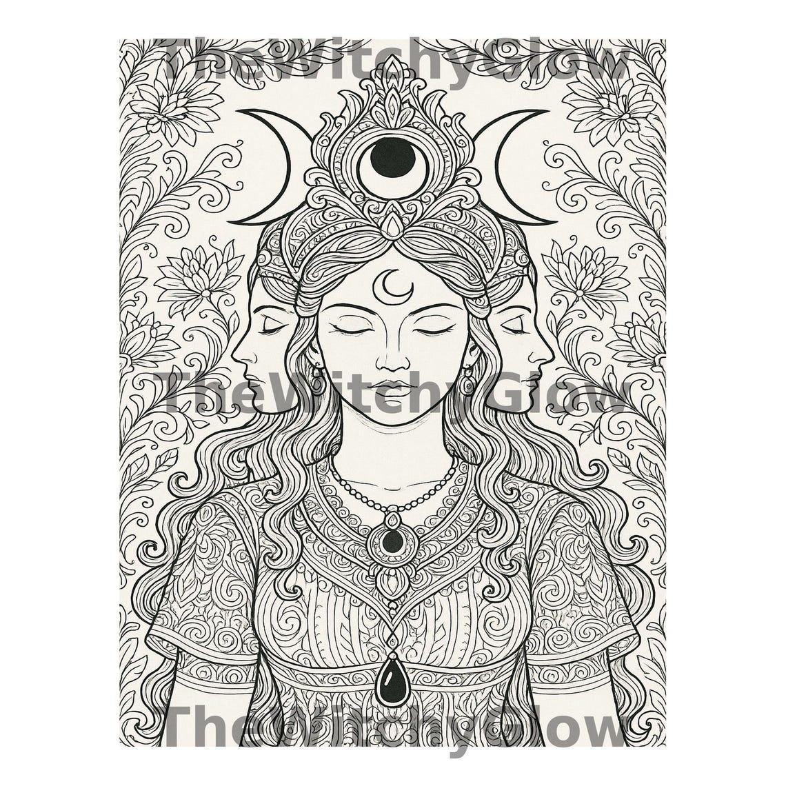 Triple Goddess Coloring Page: Witchcore Pagan Art (digital Download) - Etsy