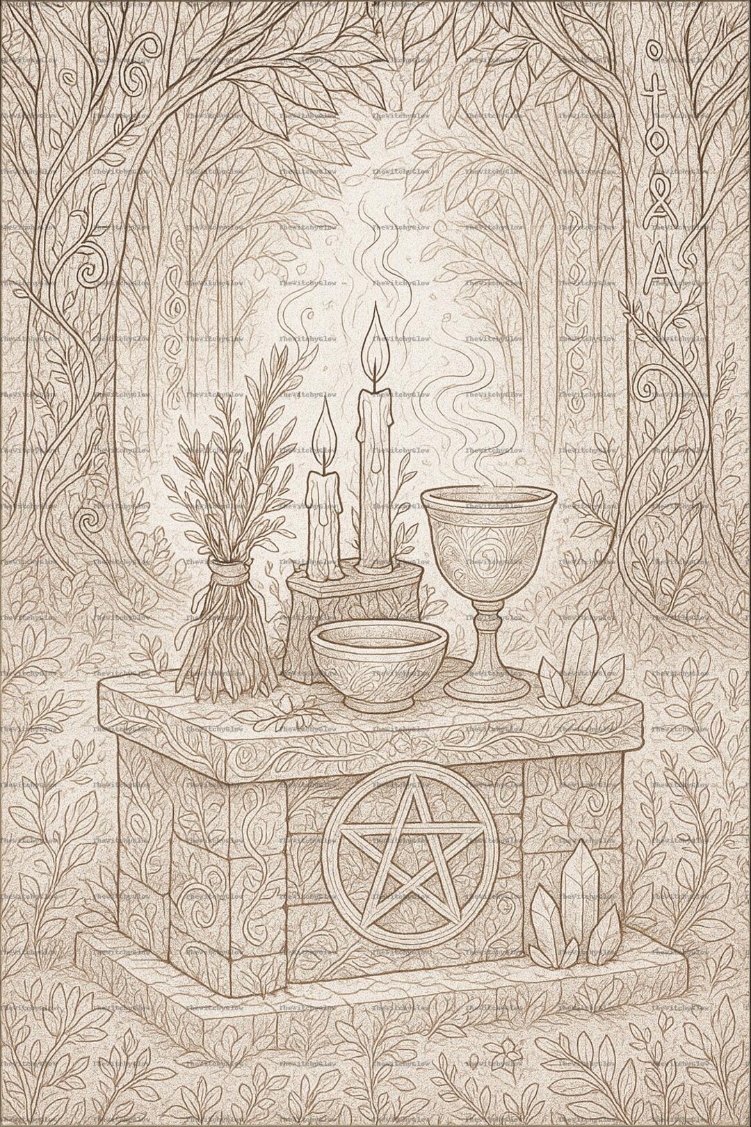 Wiccan Altar Forest Scene: Witchy Adult Coloring Page (digital Download ...