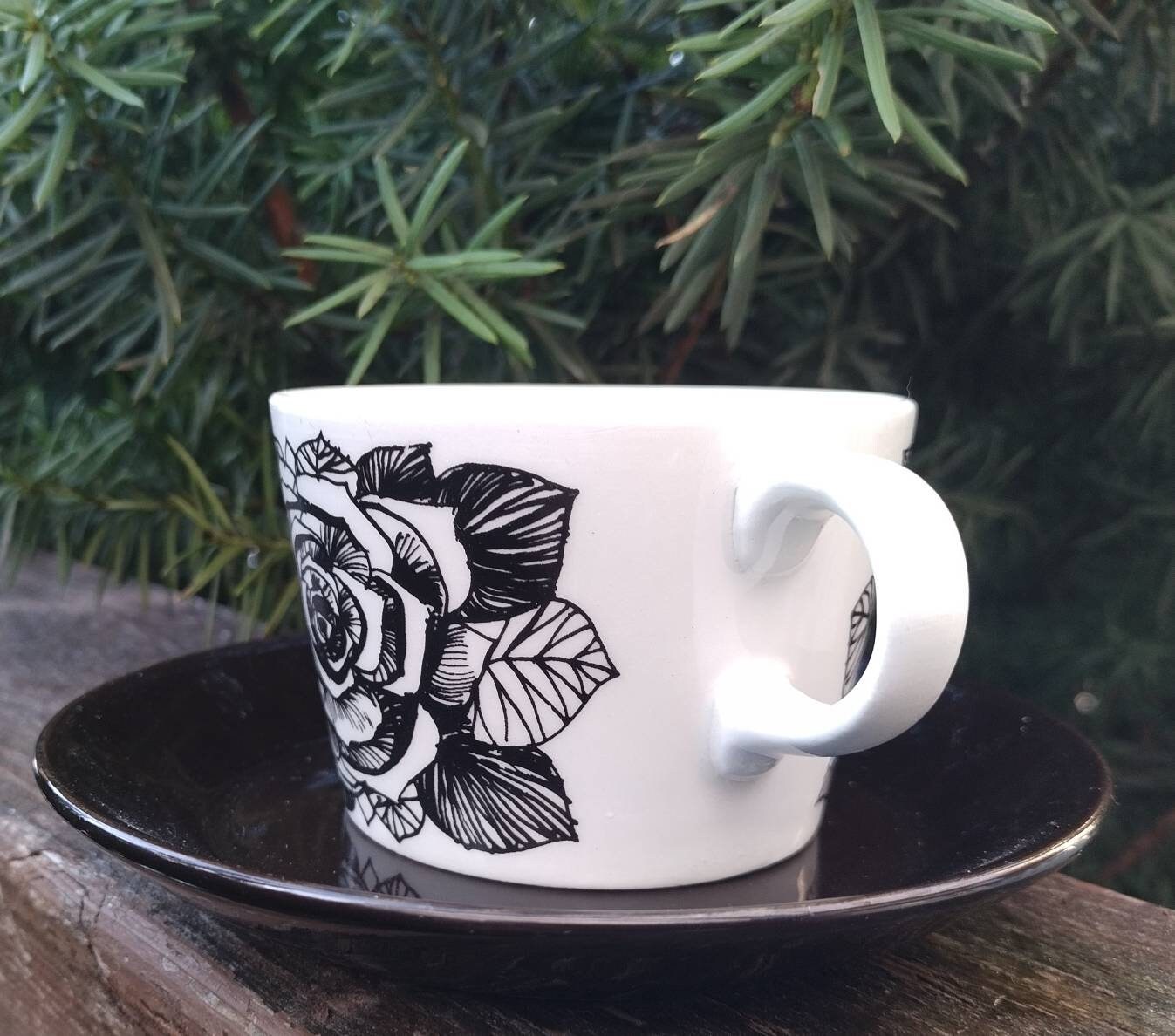 Arabia Musta Ruusu/black Rose Tea Cup and Saucer Esteri Tomula - Etsy