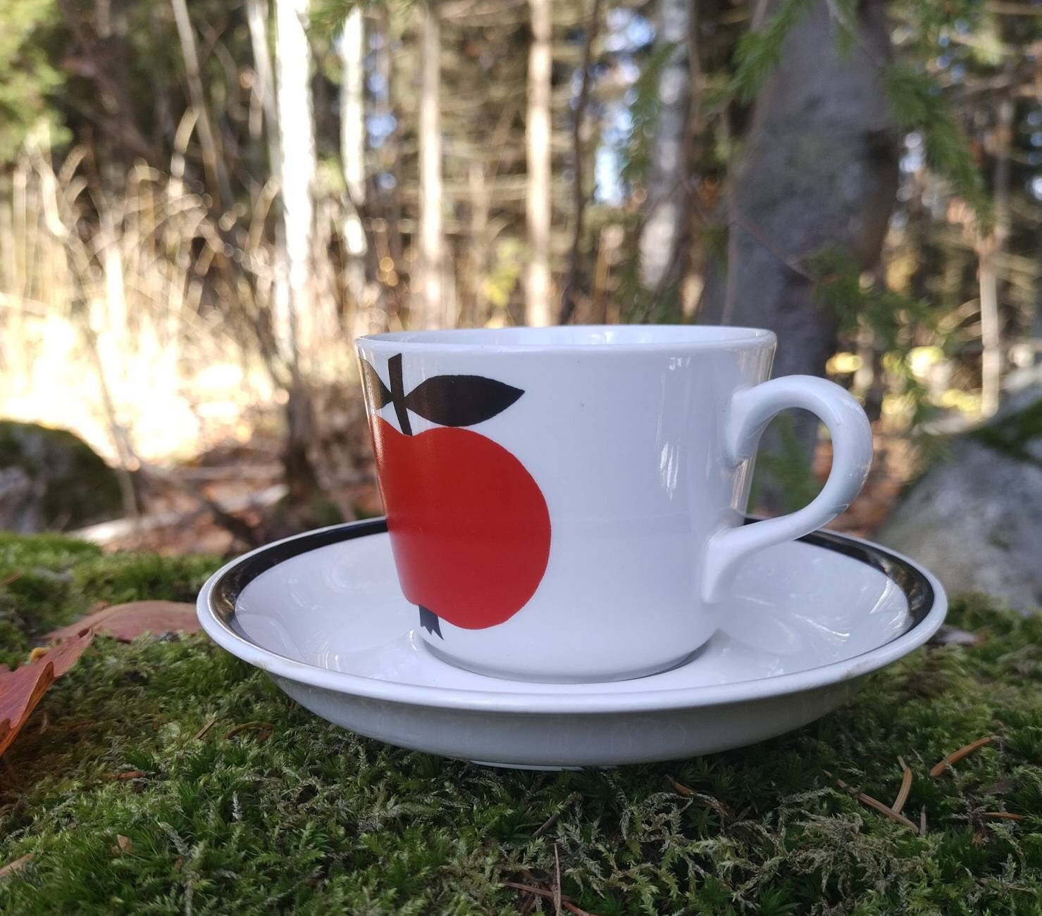Arabia Punainen Omena Red Apple Coffee Cup and Saucer Raija - Etsy