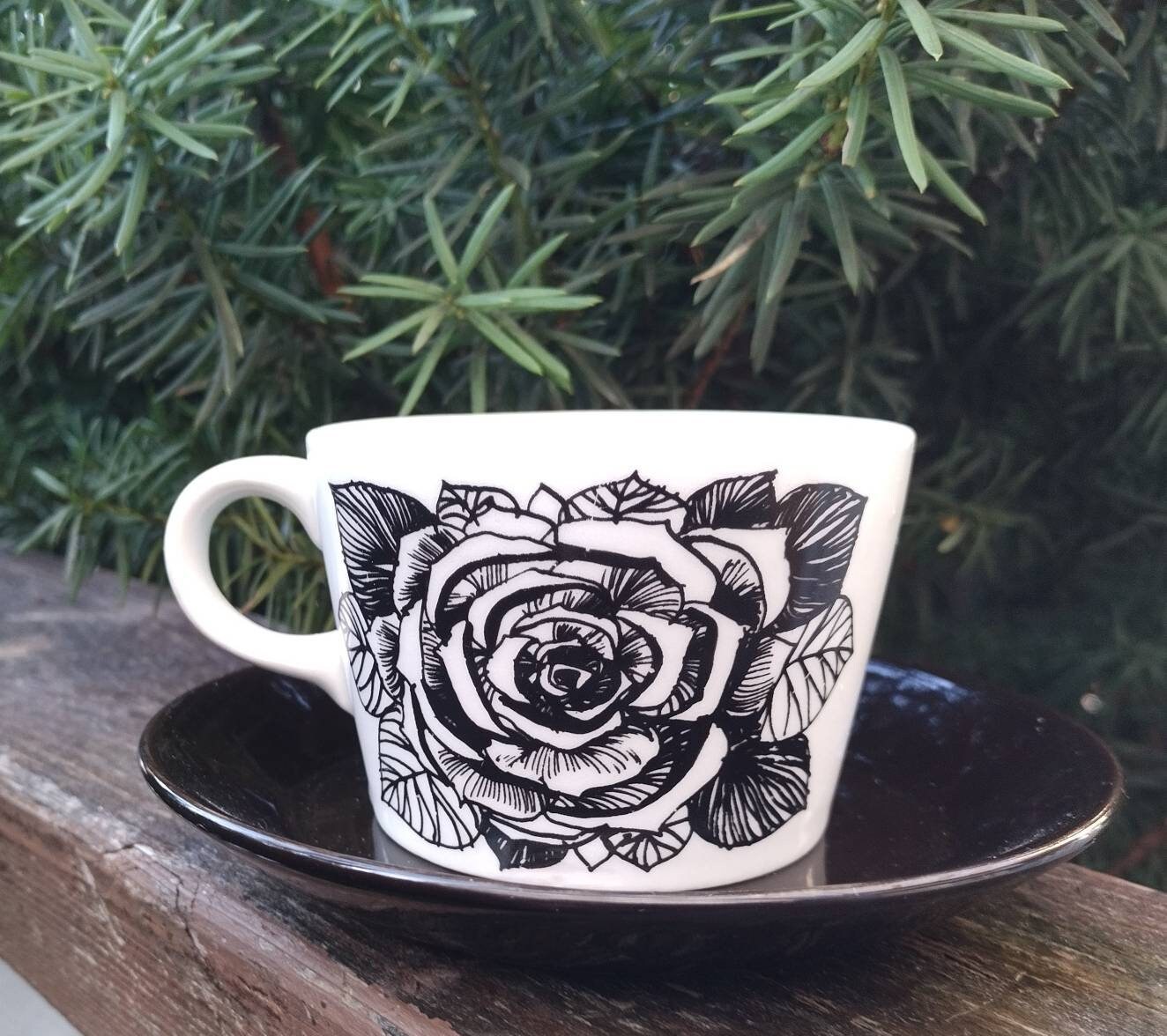 Arabia Musta Ruusu/black Rose Tea Cup and Saucer Esteri Tomula - Etsy