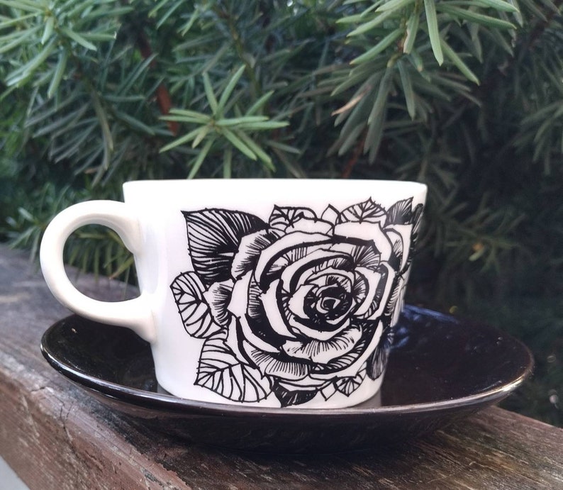 Arabia Musta Ruusu/black Rose Tea Cup and Saucer Esteri Tomula - Etsy