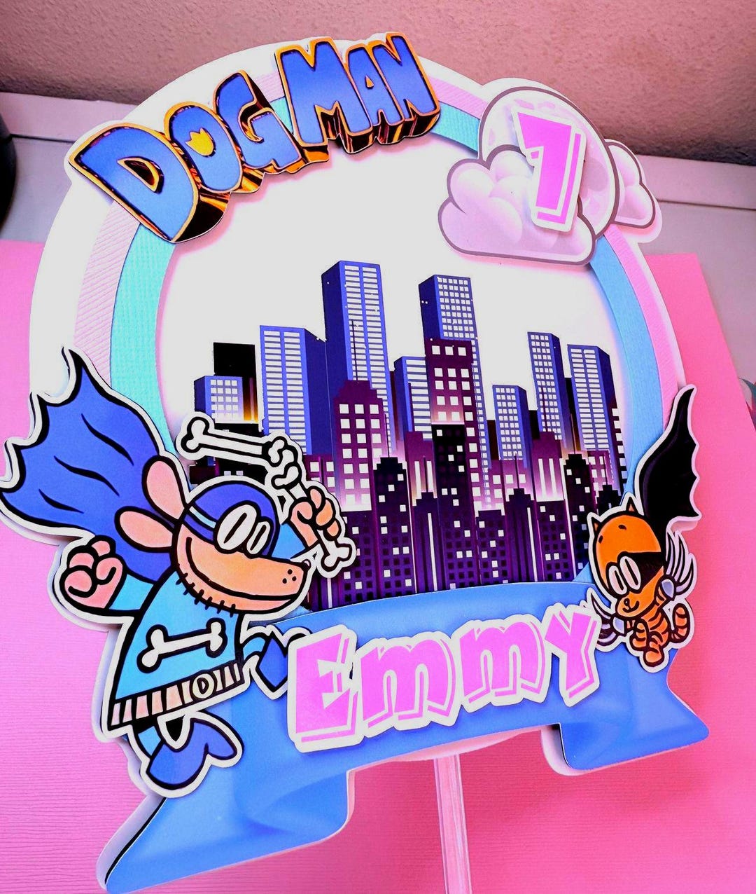 Dogman Birthday Cake Topper, Personalized Dogman Party Decor, Birthday ...