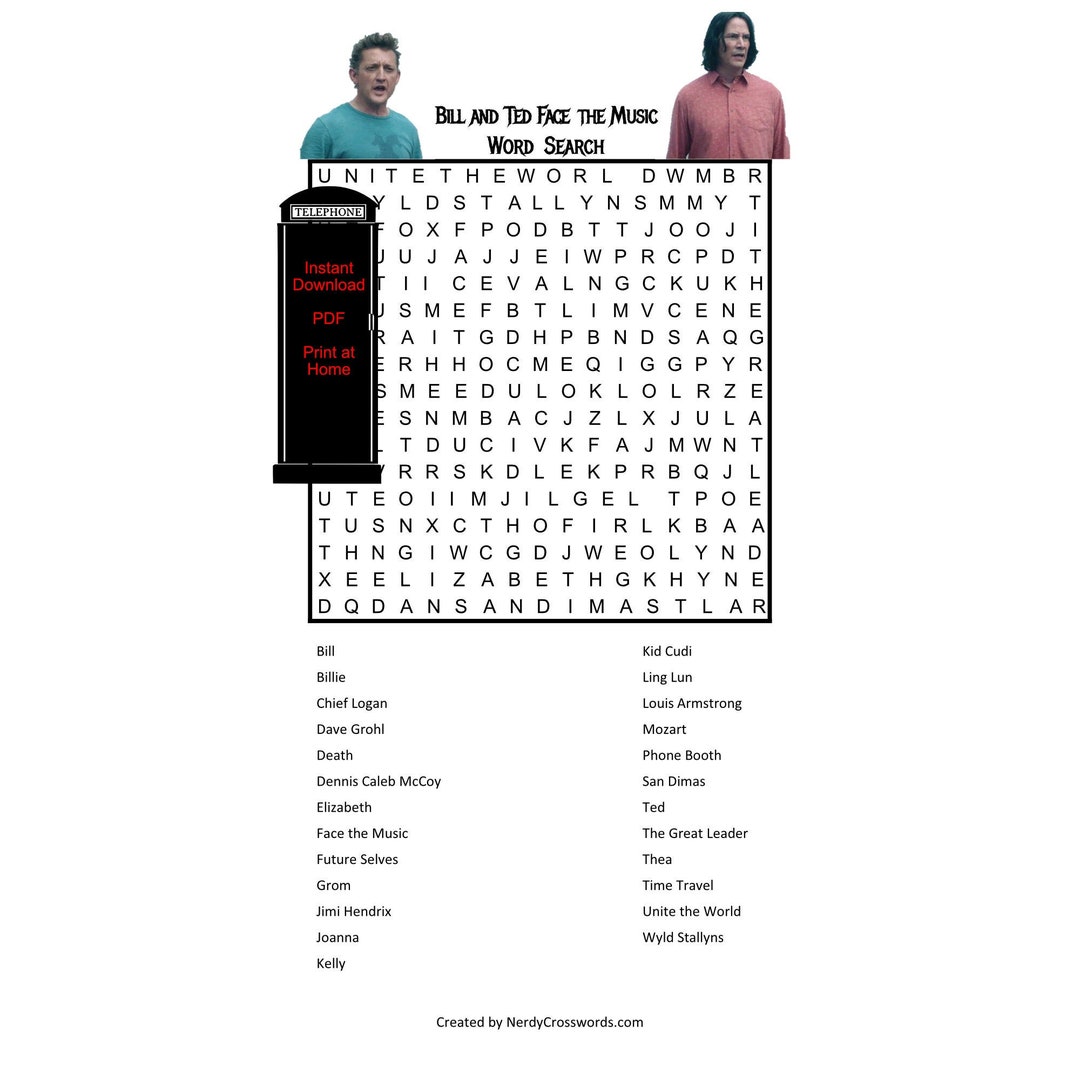 Bill and Ted Face the Music Word Search - Digital Download - Etsy