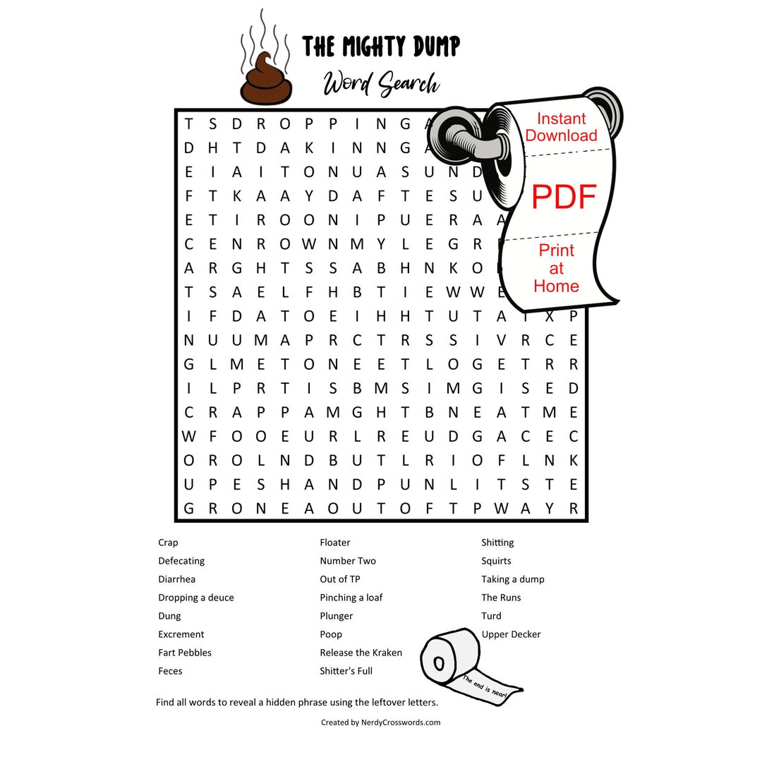 Bathroom Word Search "the Mighty Dump" - Digital Download - Vulgar ...