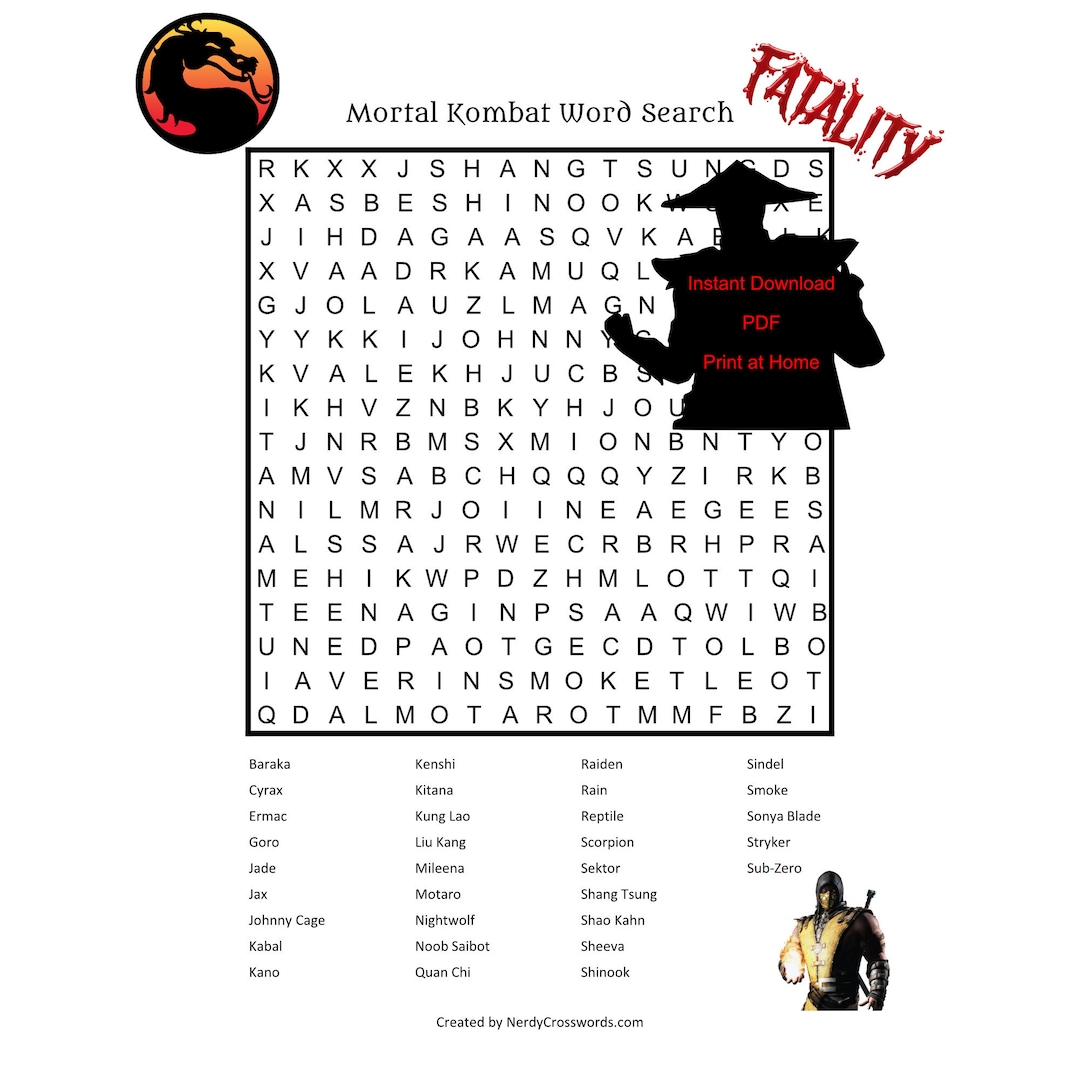 Mortal Kombat Word Search - Digital Download - Etsy