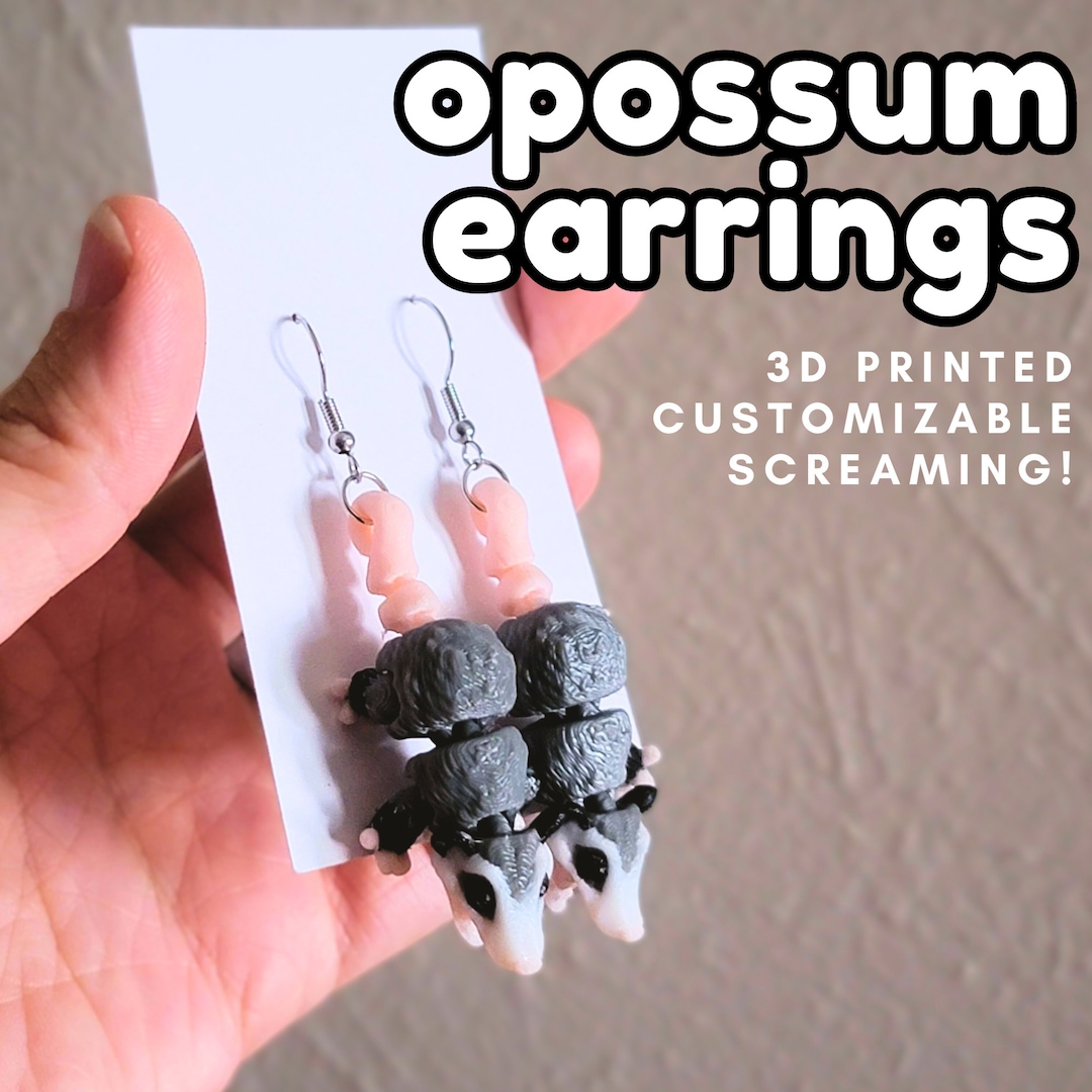 3D Print Opossum Dangle Earrings, Animal Jewelry - Etsy