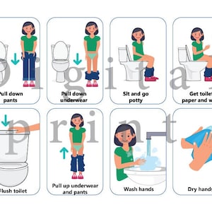 Printable Visual Toilet Training for Girls, ABA Visuals, Bathroom ...